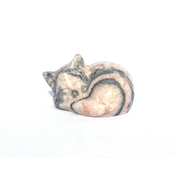Other | Natural Pink Zebra Jasper Hand Carved Sleeping Cat Figurine ...